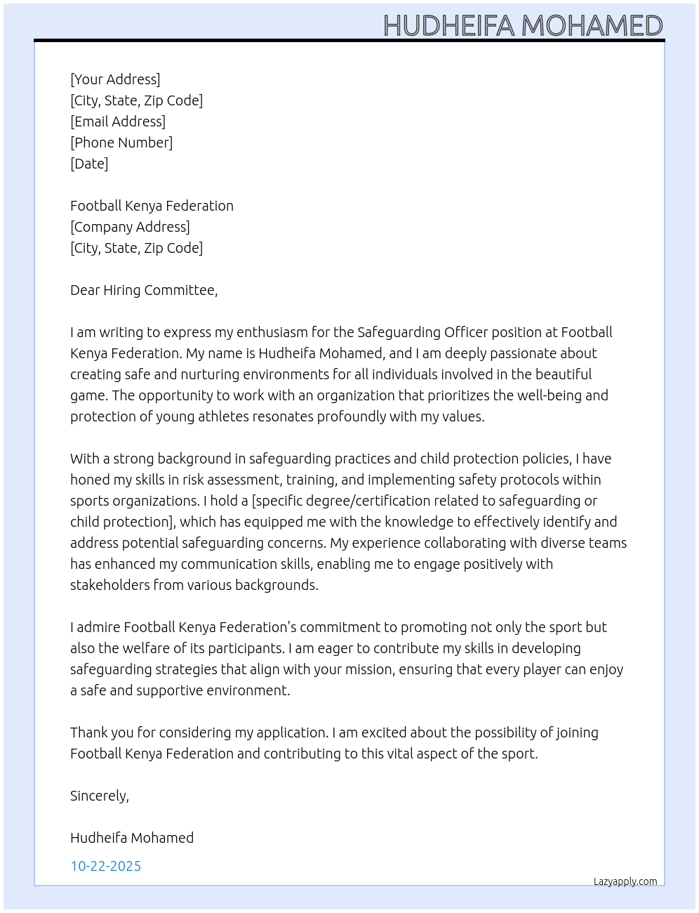 Cover letter for safeguarding officer - LazyApply