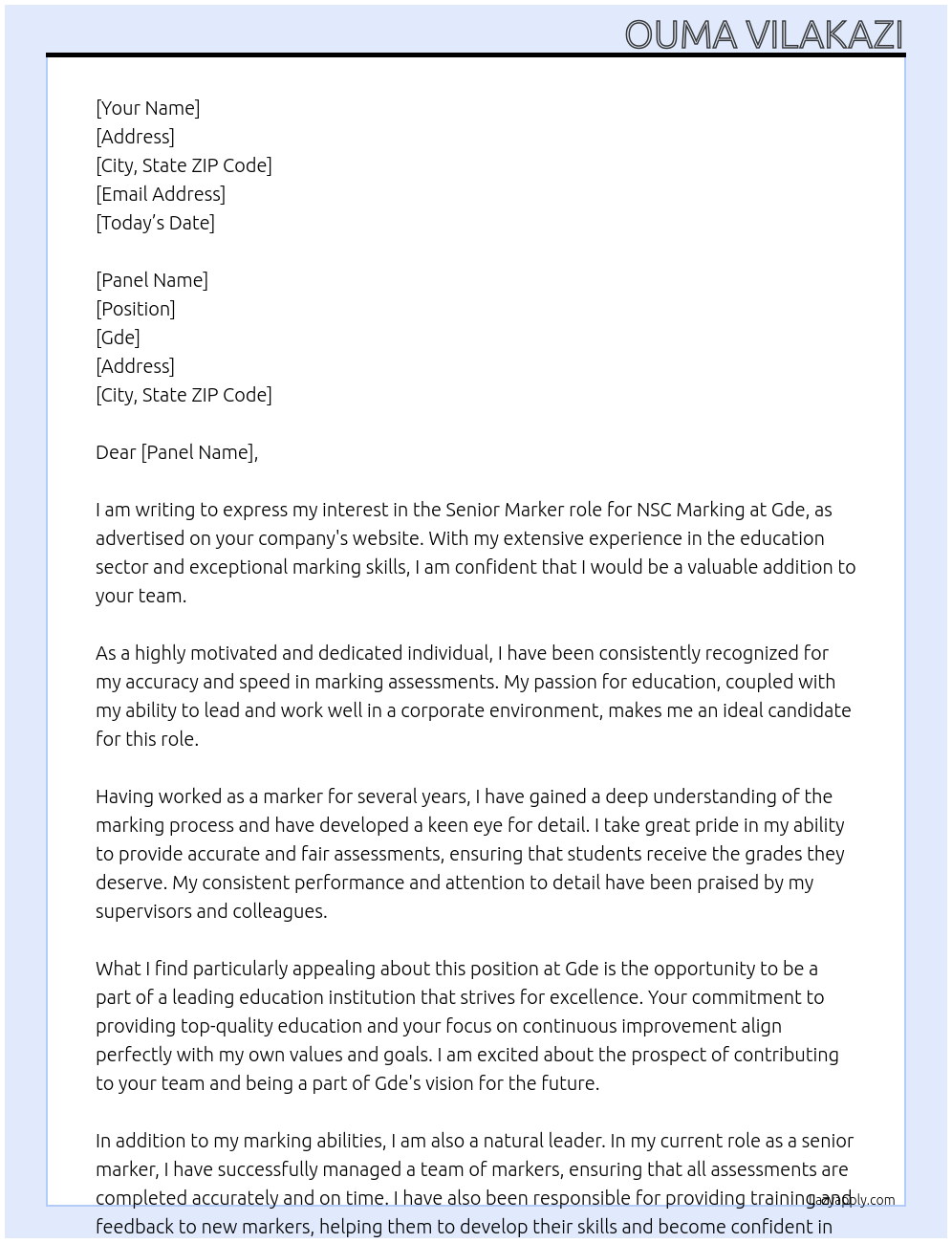 Cover letter for nsc marking - LazyApply
