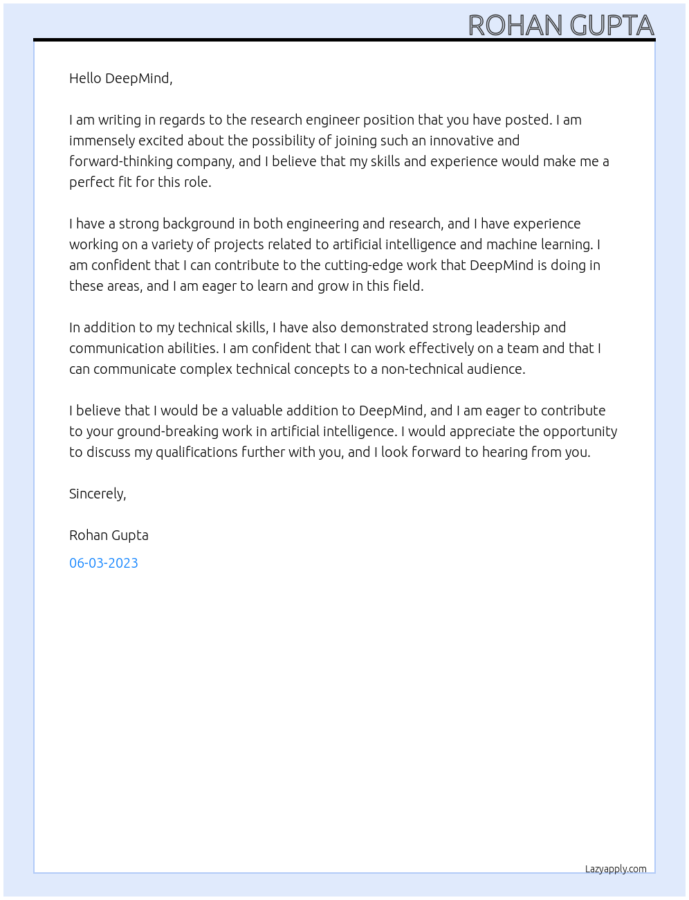 Cover letter for deepmind - LazyApply
