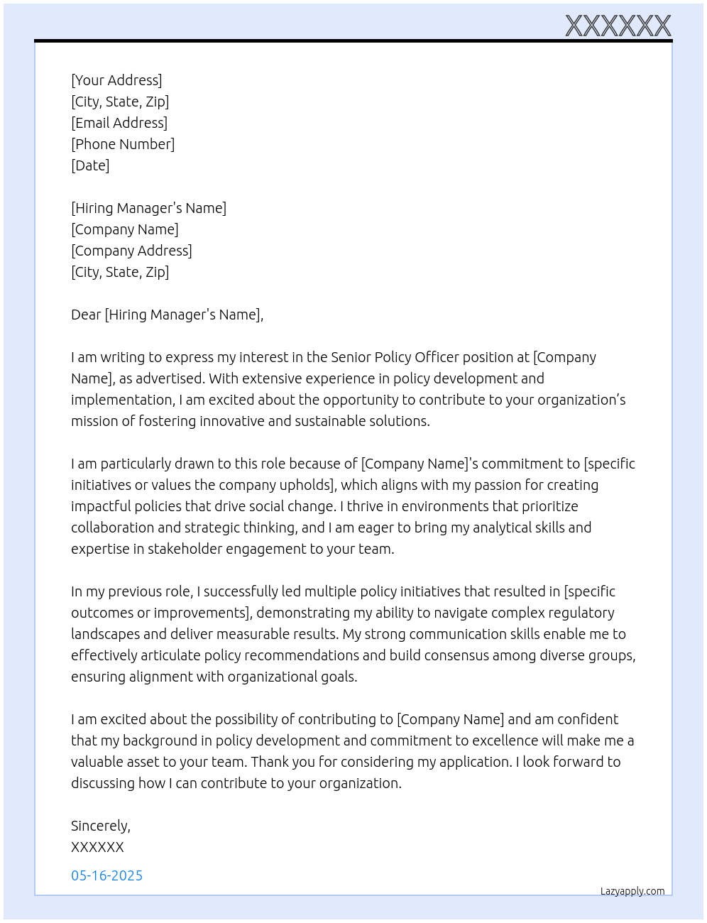 Cover letter for senior policy officer - LazyApply