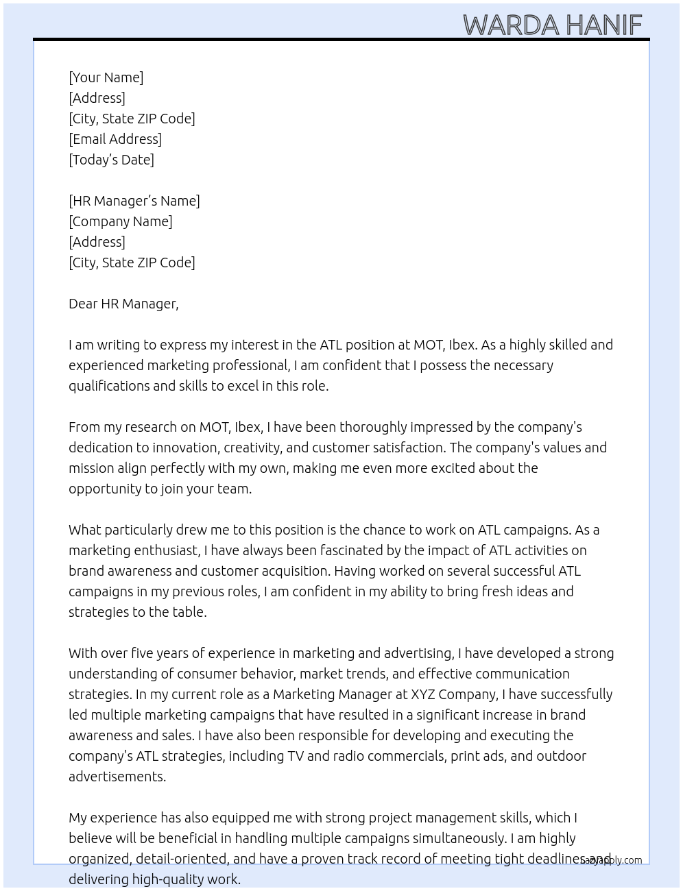 Cover letter for atl - LazyApply