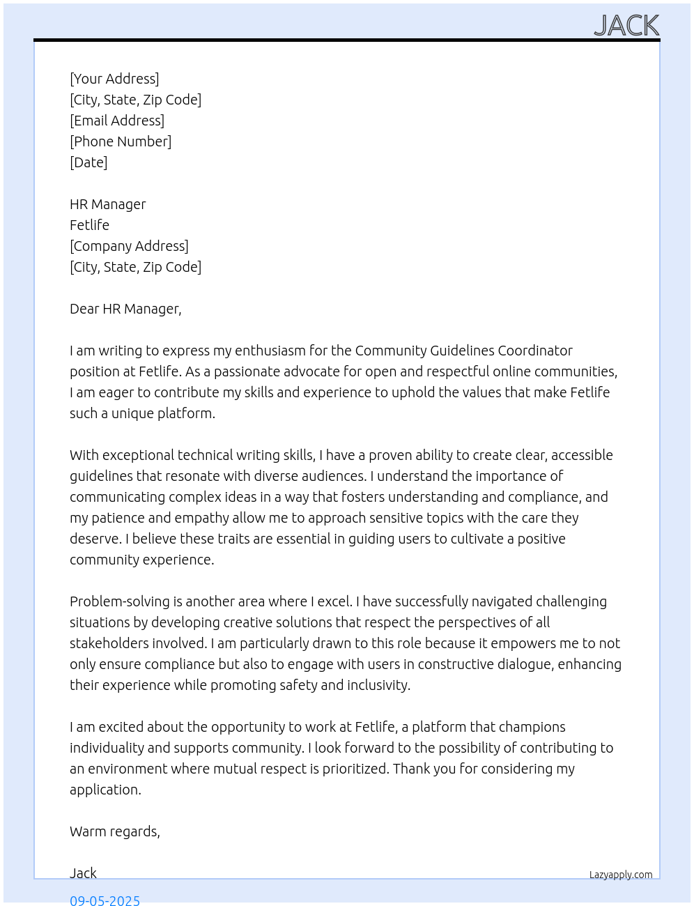 Cover letter for community guidelines coordinator - LazyApply