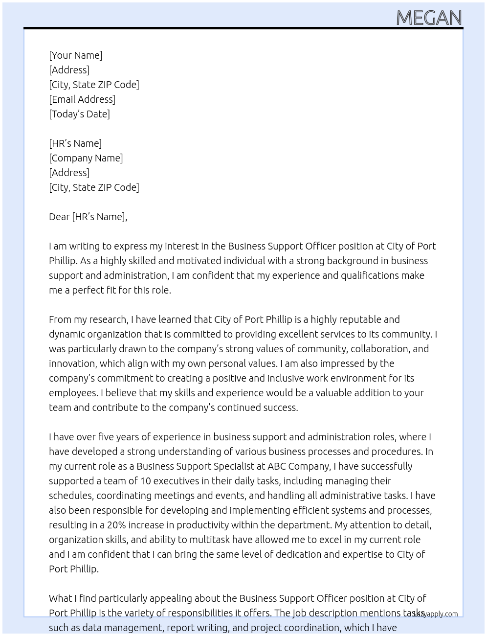 Cover letter for business support officer - LazyApply