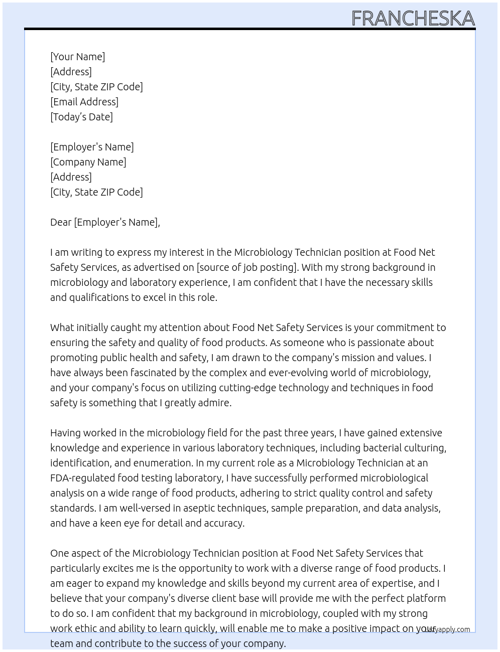 Cover letter for microbiology technician - LazyApply
