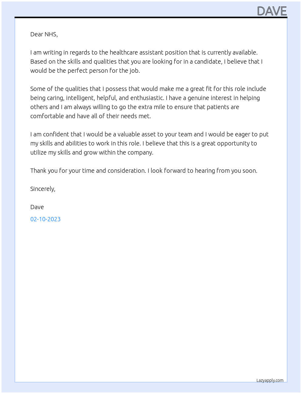 Cover Letter For Healthcare Assistant LazyApply