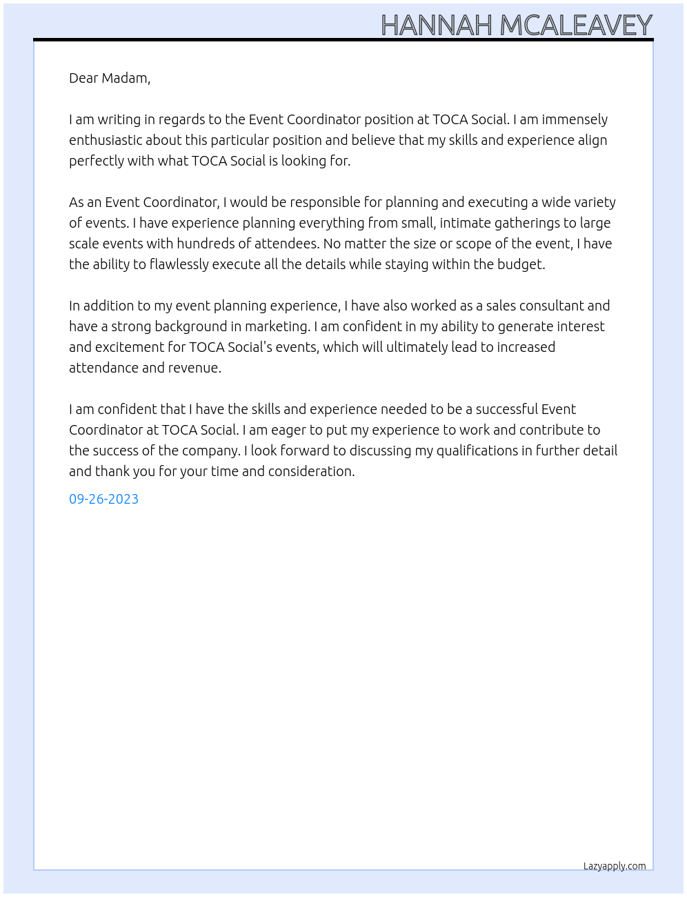 Cover letter for event coordinator - LazyApply