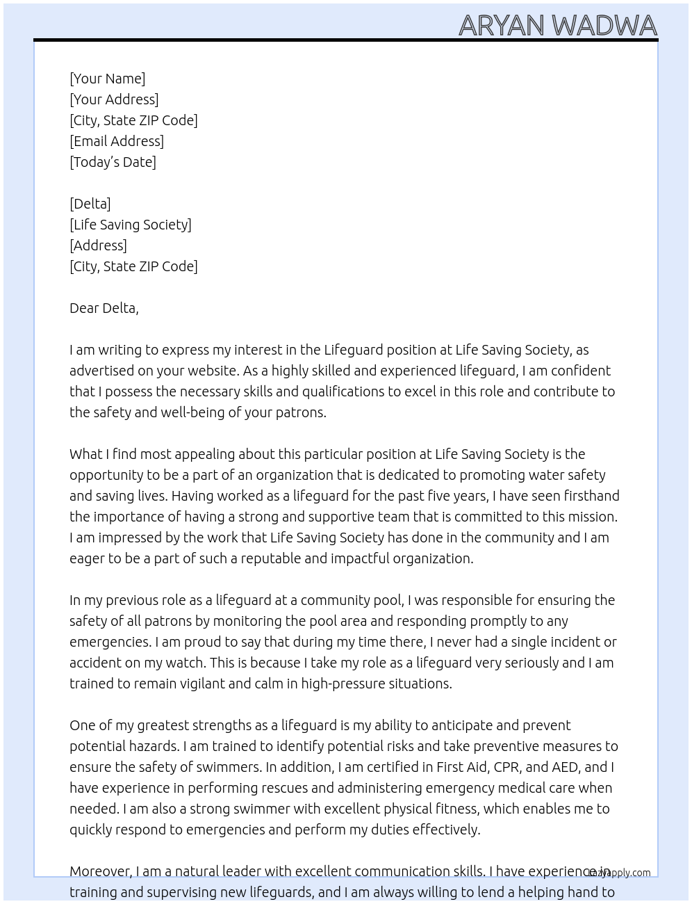 Cover letter for lifeguard - LazyApply