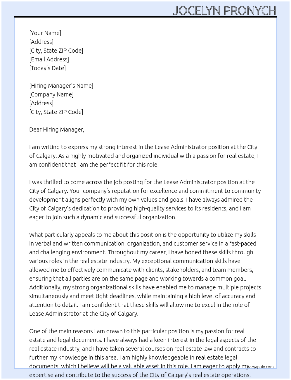 Cover letter for lease administrator - LazyApply
