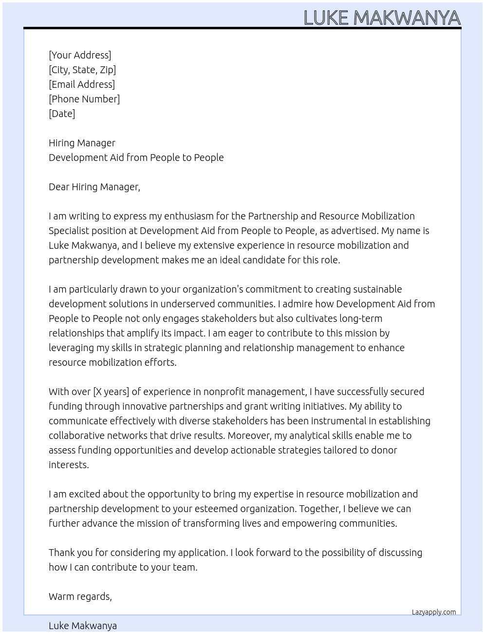 Cover letter for partnership and resource mobilization specialist ...