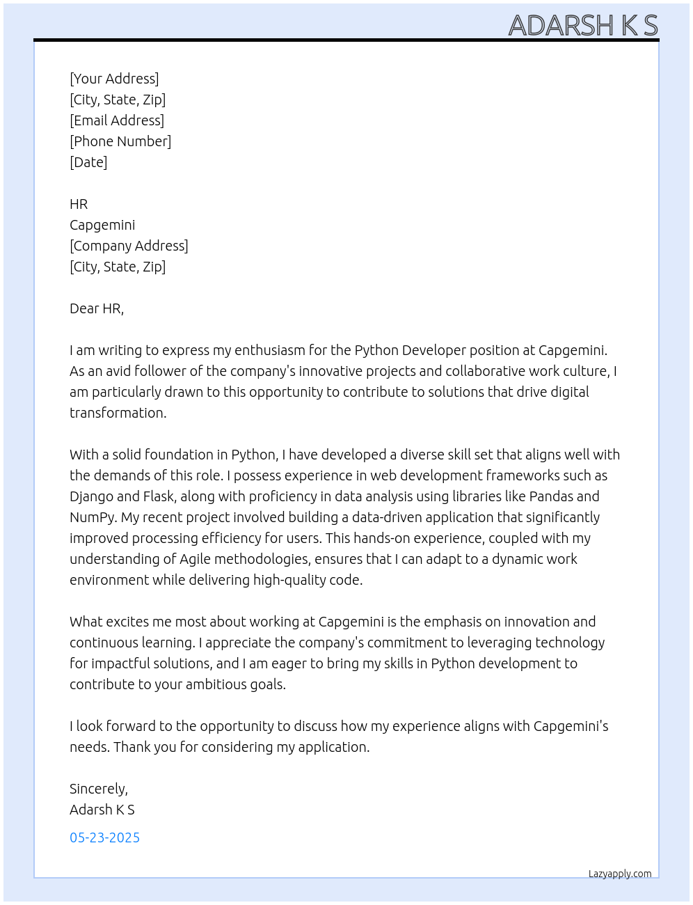 Cover letter for capegemini - LazyApply