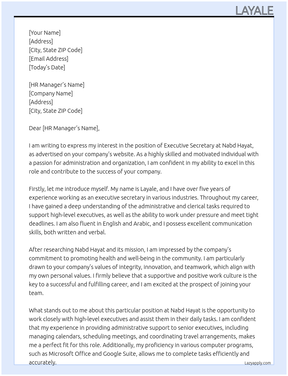 Cover letter for executive secretary - LazyApply