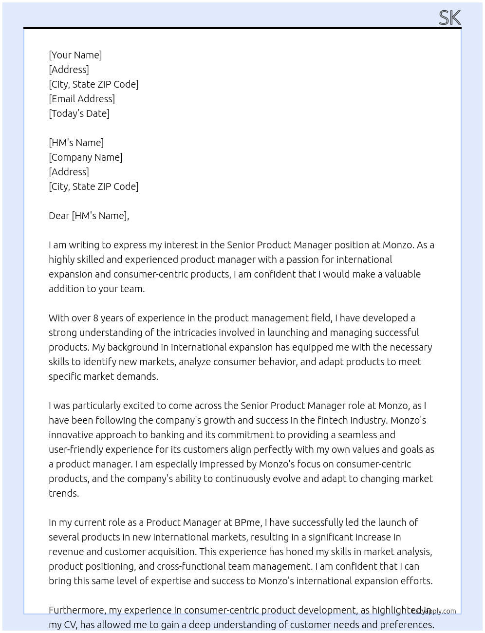 Cover letter for monzo - LazyApply