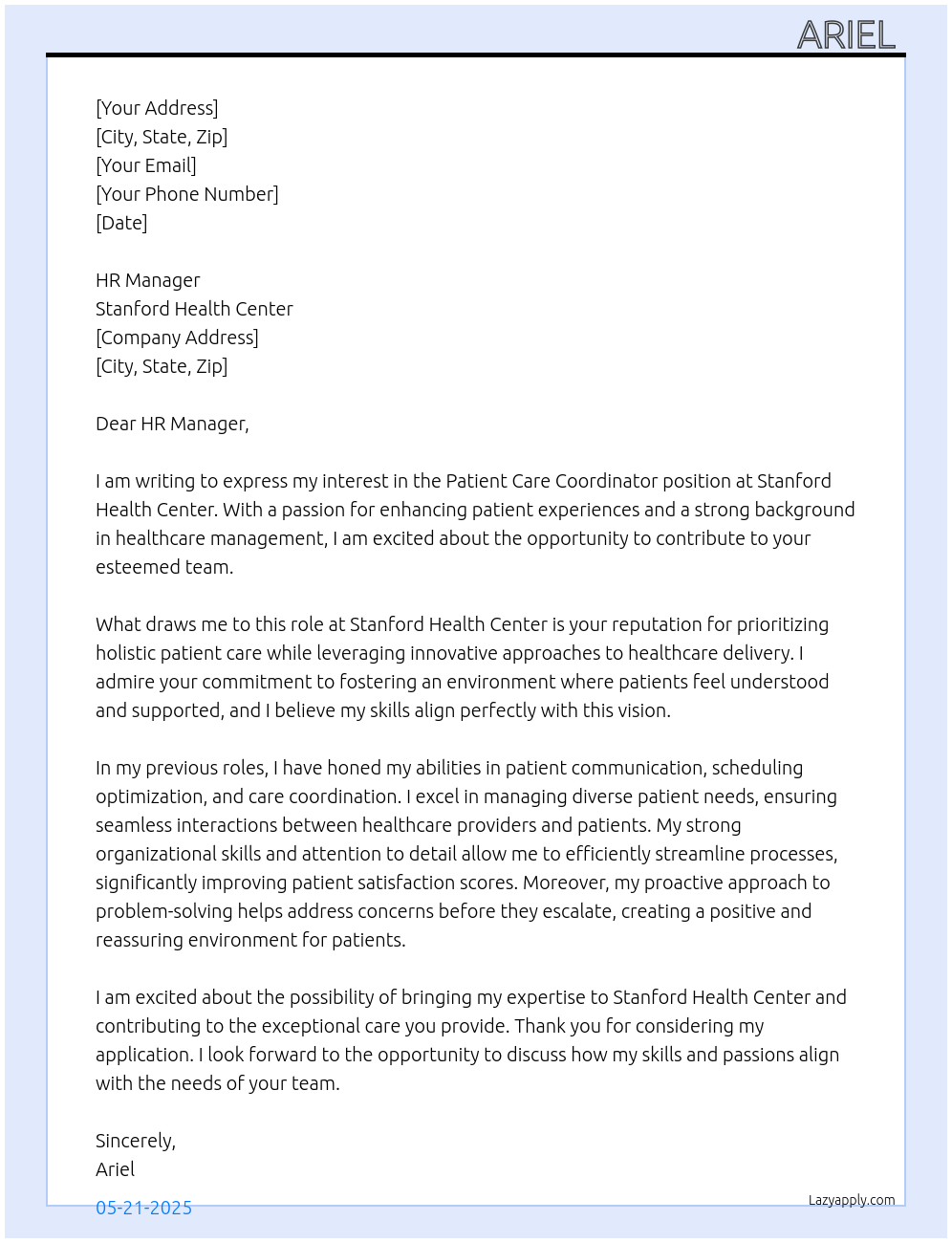 Cover letter for patient care coordinator - LazyApply