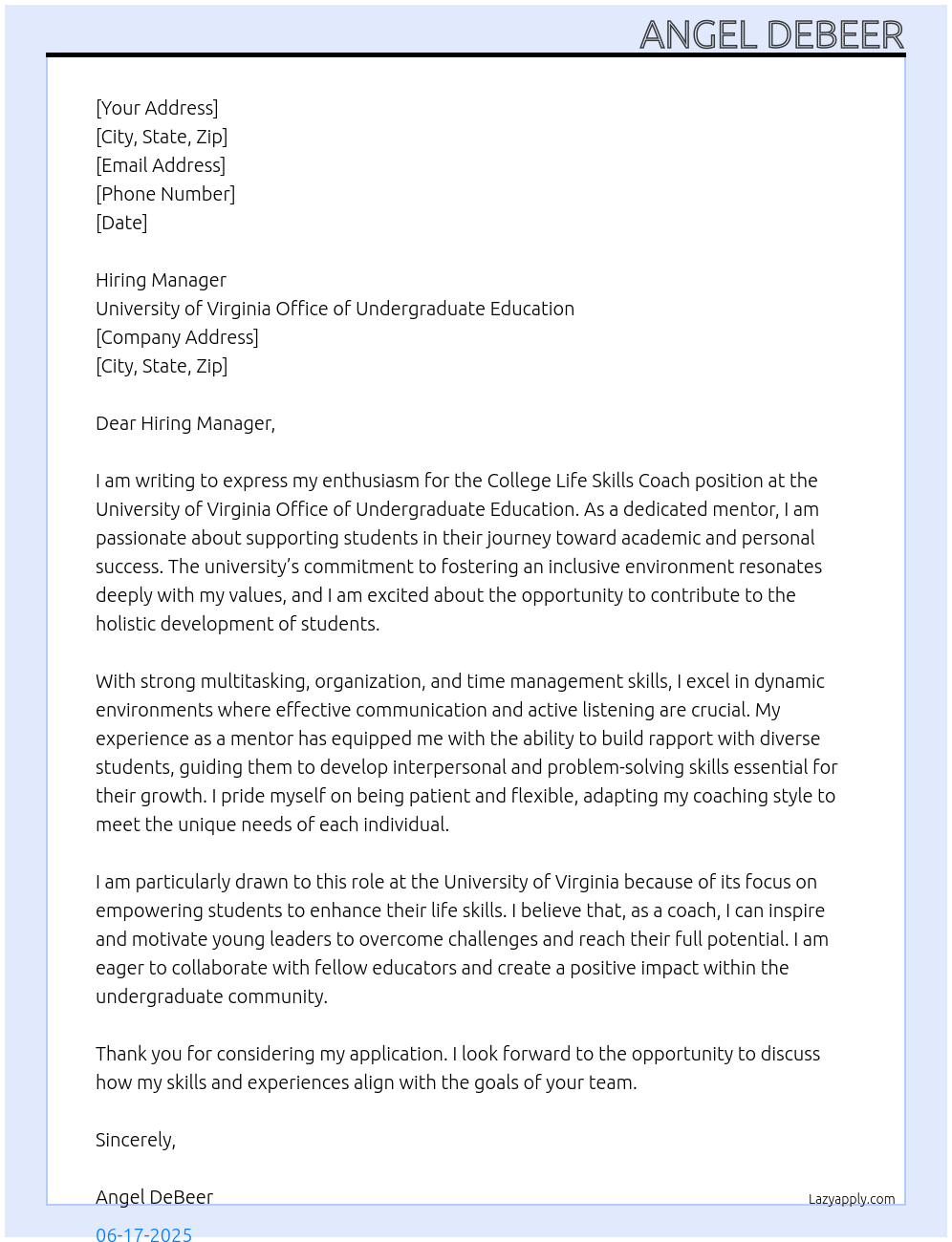 Cover letter for college life skills coach - LazyApply