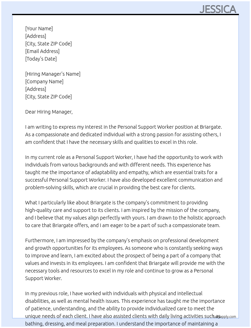Cover letter for personal support worker - LazyApply