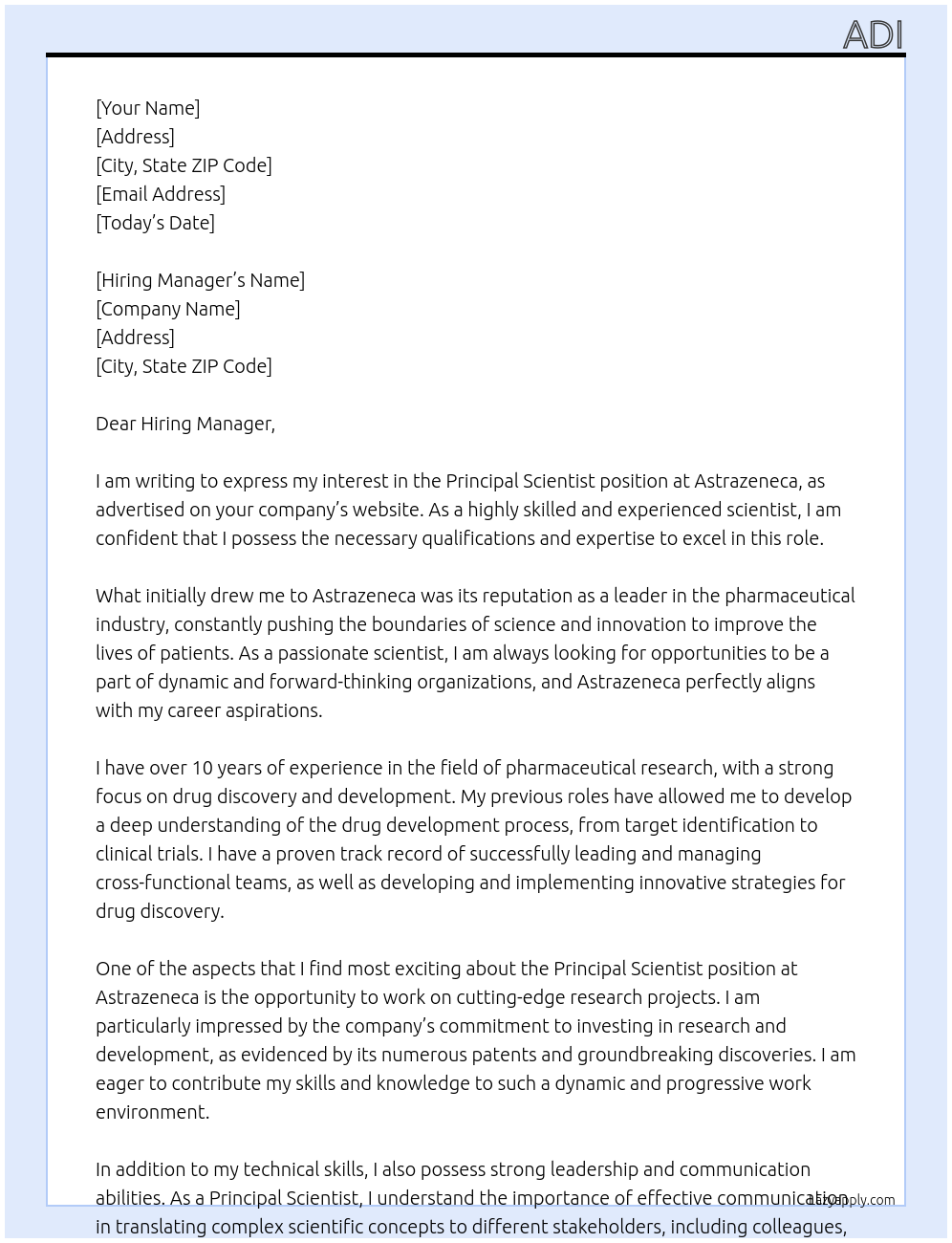 Cover letter for principal scientist - LazyApply