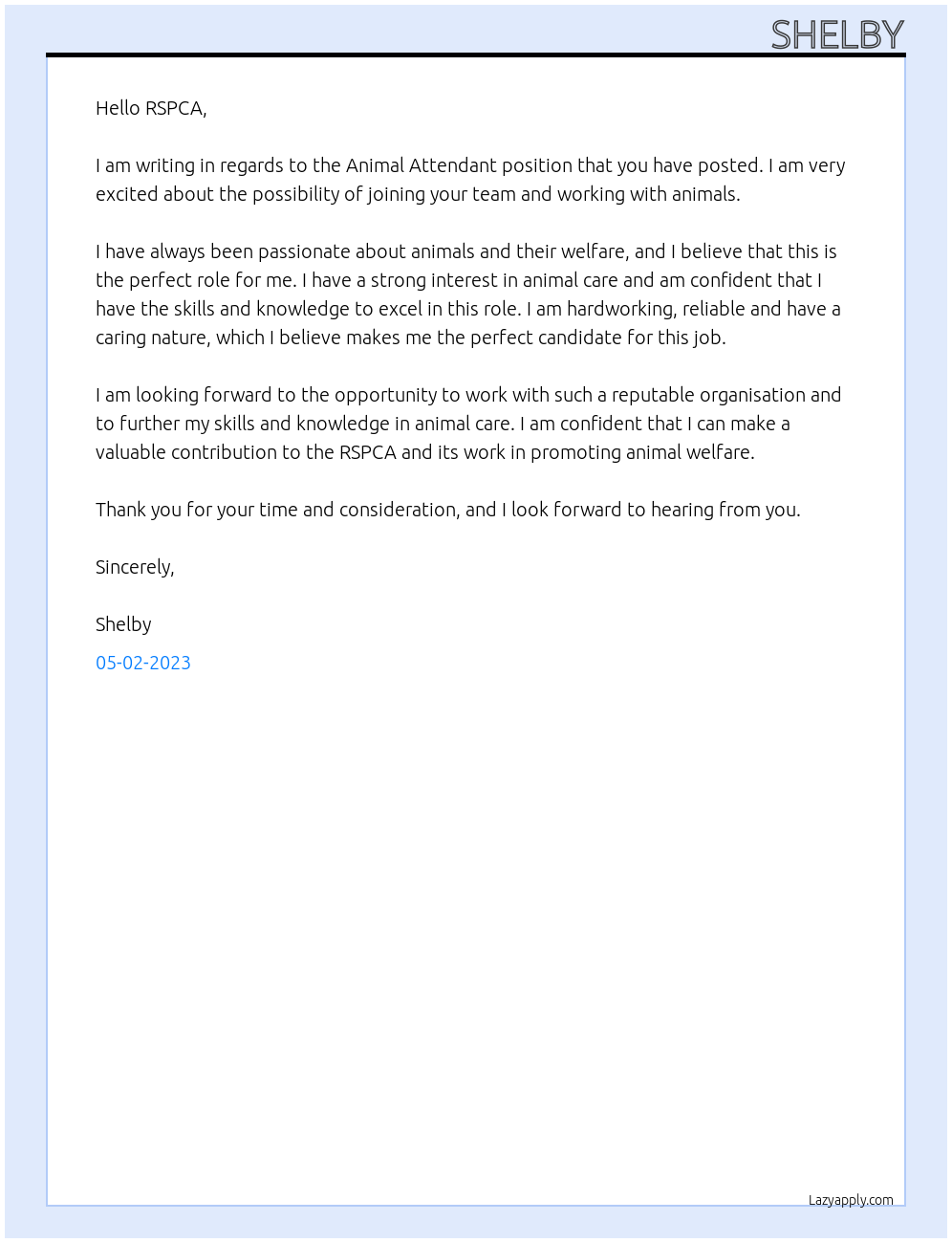 Cover letter for animal attendant - LazyApply