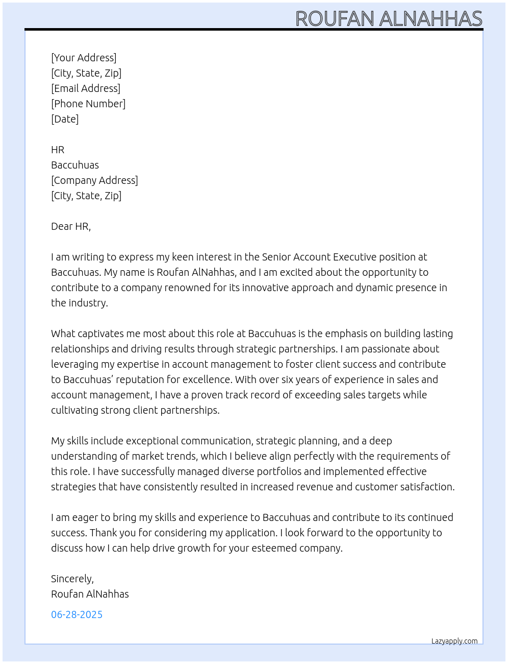 Cover letter for senior account executive - LazyApply