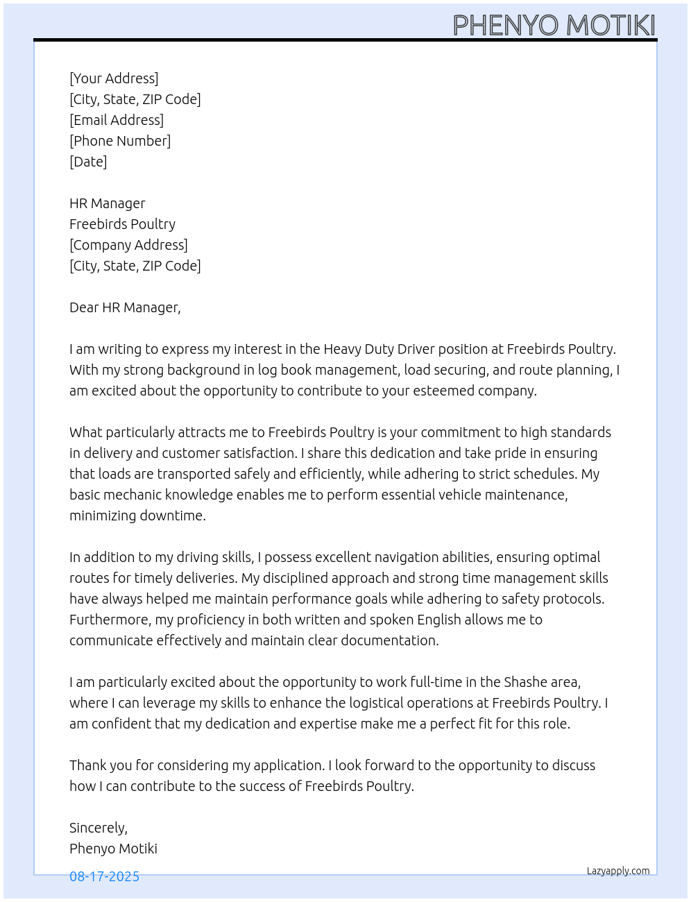 Cover letter for heavy duty driver - LazyApply