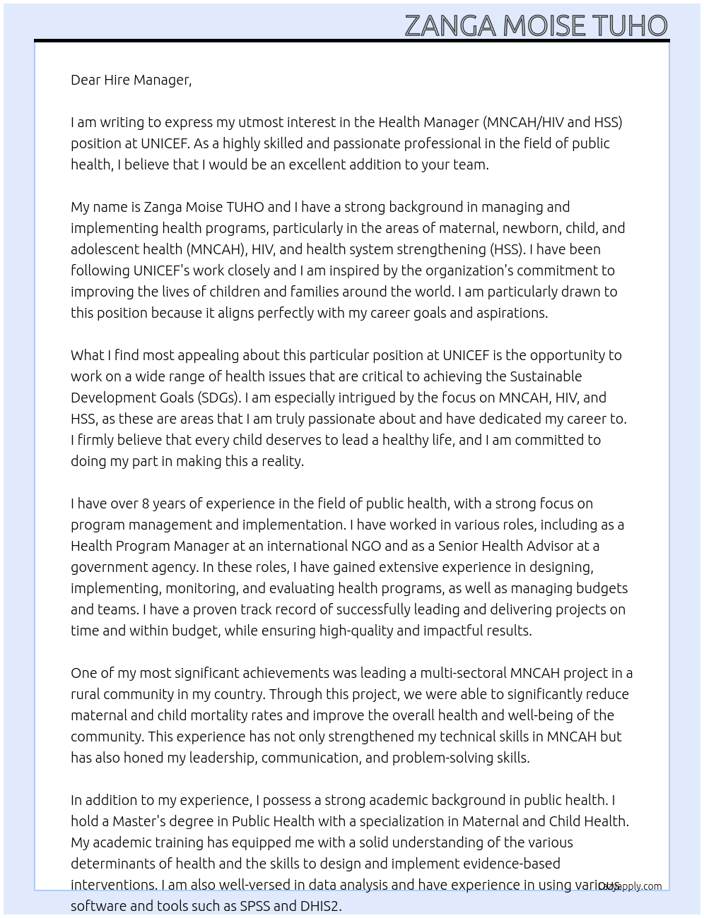 Cover letter for unicef - LazyApply