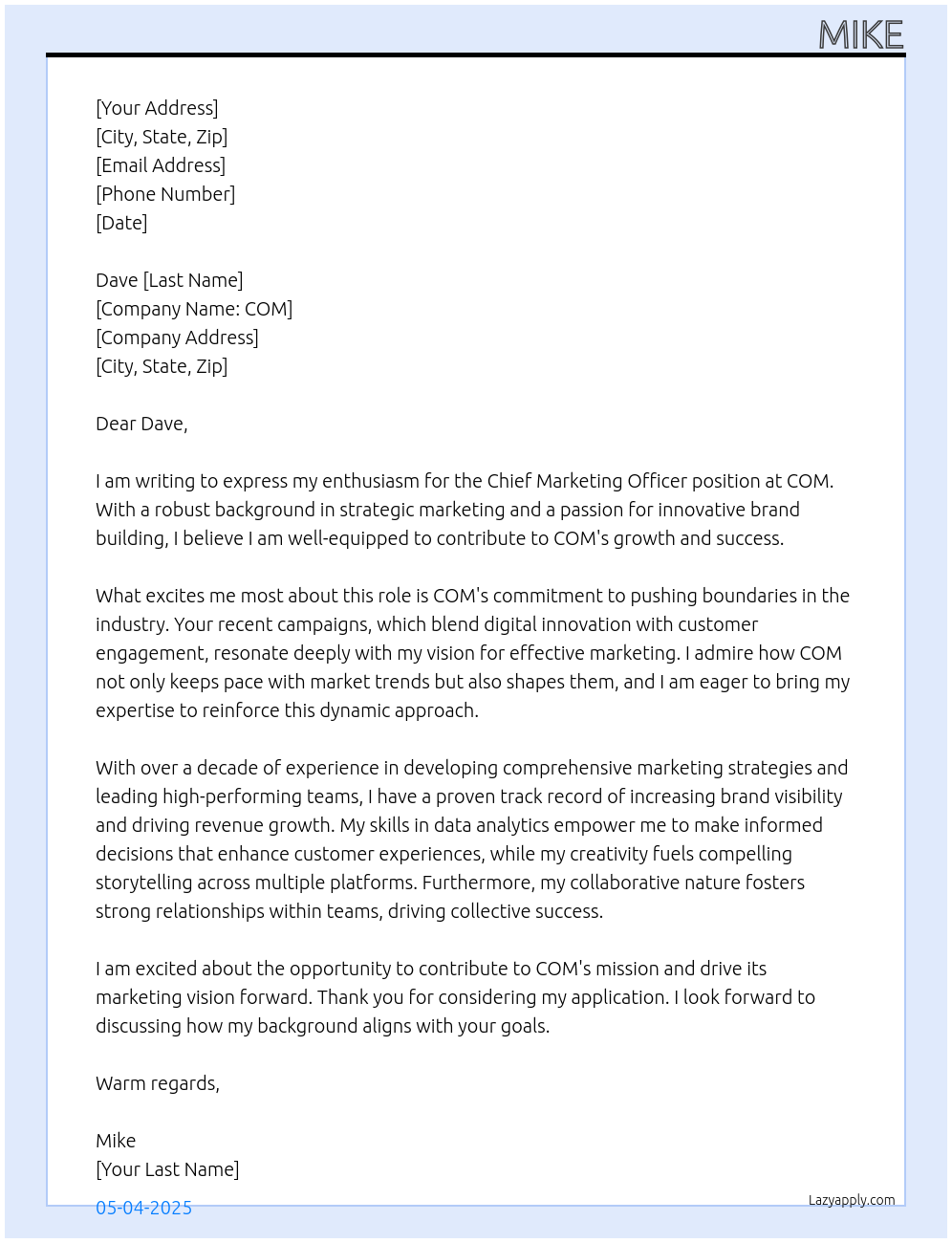 Cover letter for cmo - LazyApply