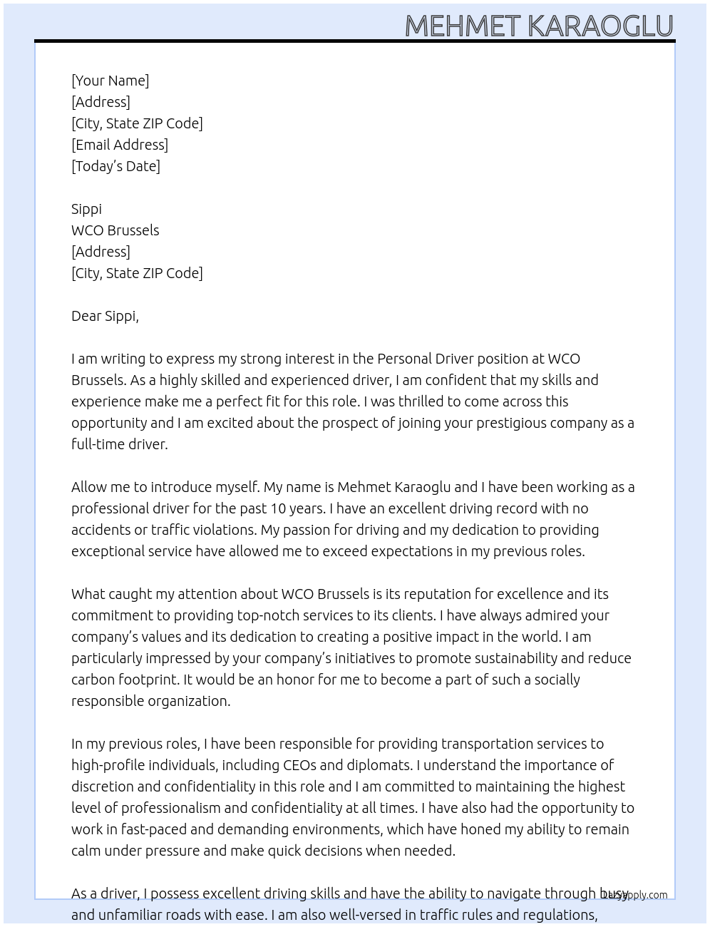 Cover letter for personal driver - LazyApply
