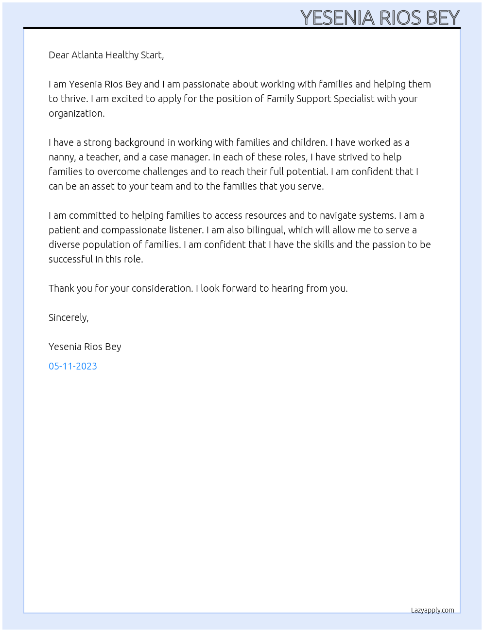 Cover letter for family support specialist - LazyApply