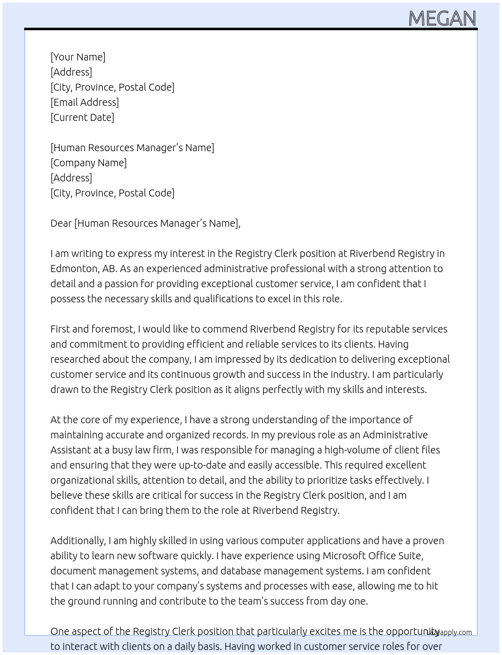 Cover letter for registry clerk - LazyApply