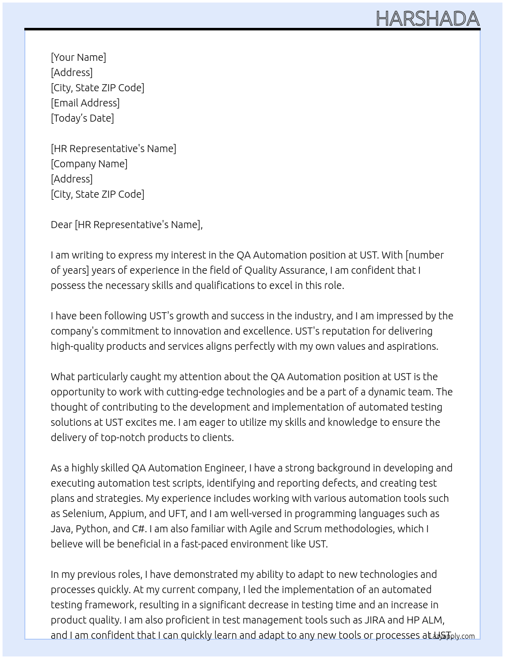 Cover letter for qa automation - LazyApply