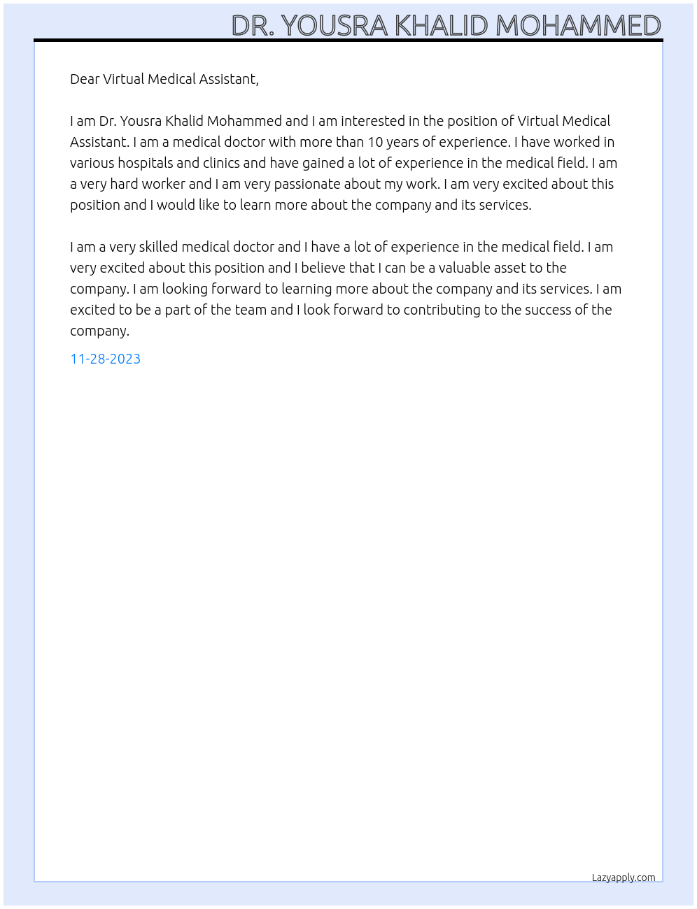 Cover letter for virtual medical assistant - LazyApply