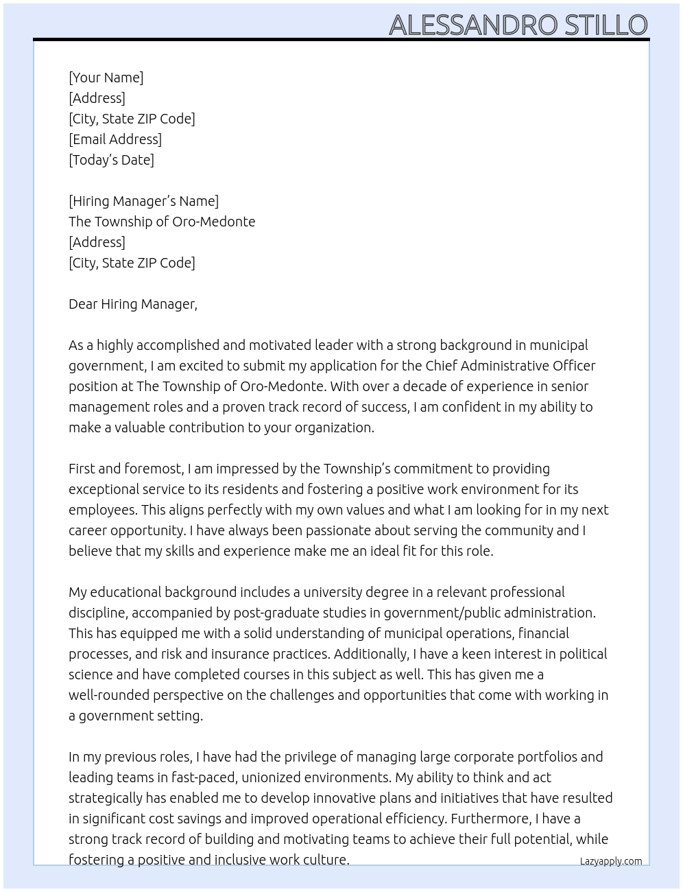 Cover letter for chief administrative officer - LazyApply