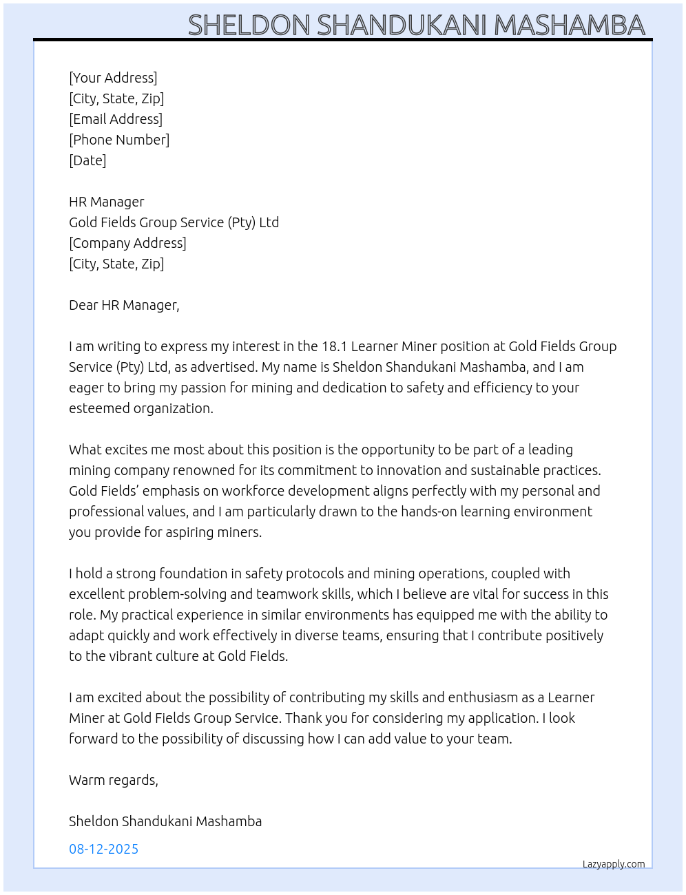 Cover letter for 18.1 learner miner - LazyApply