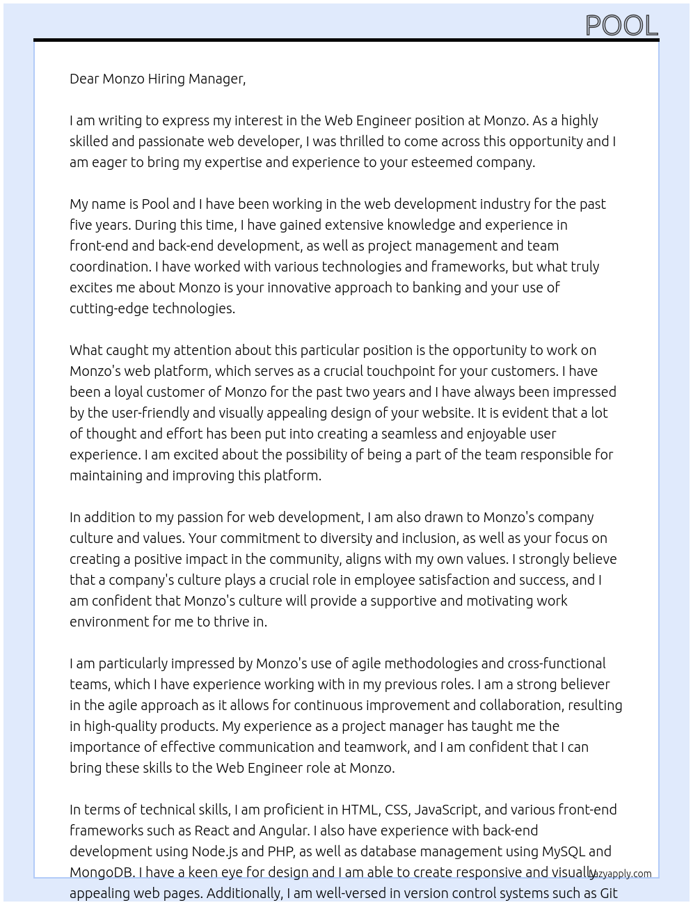 Cover letter for monzo - LazyApply