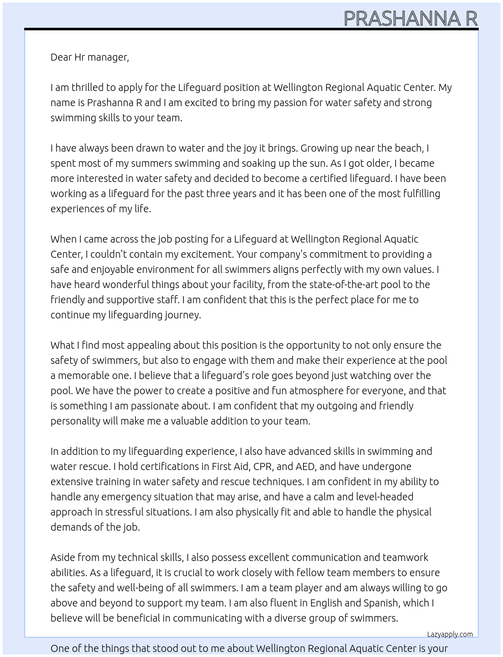Cover letter for lifeguard - LazyApply
