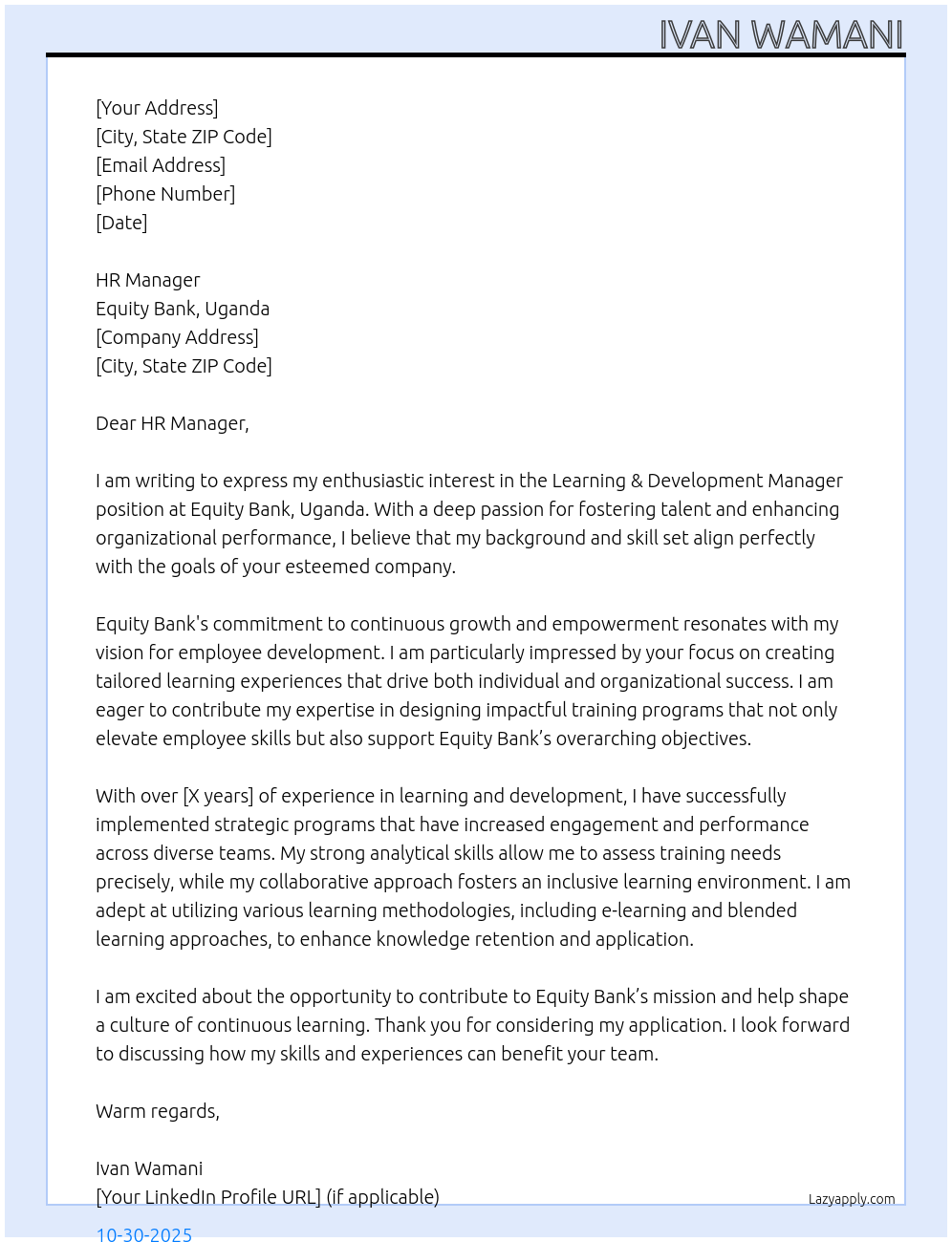 Cover letter for learning & development manager - LazyApply