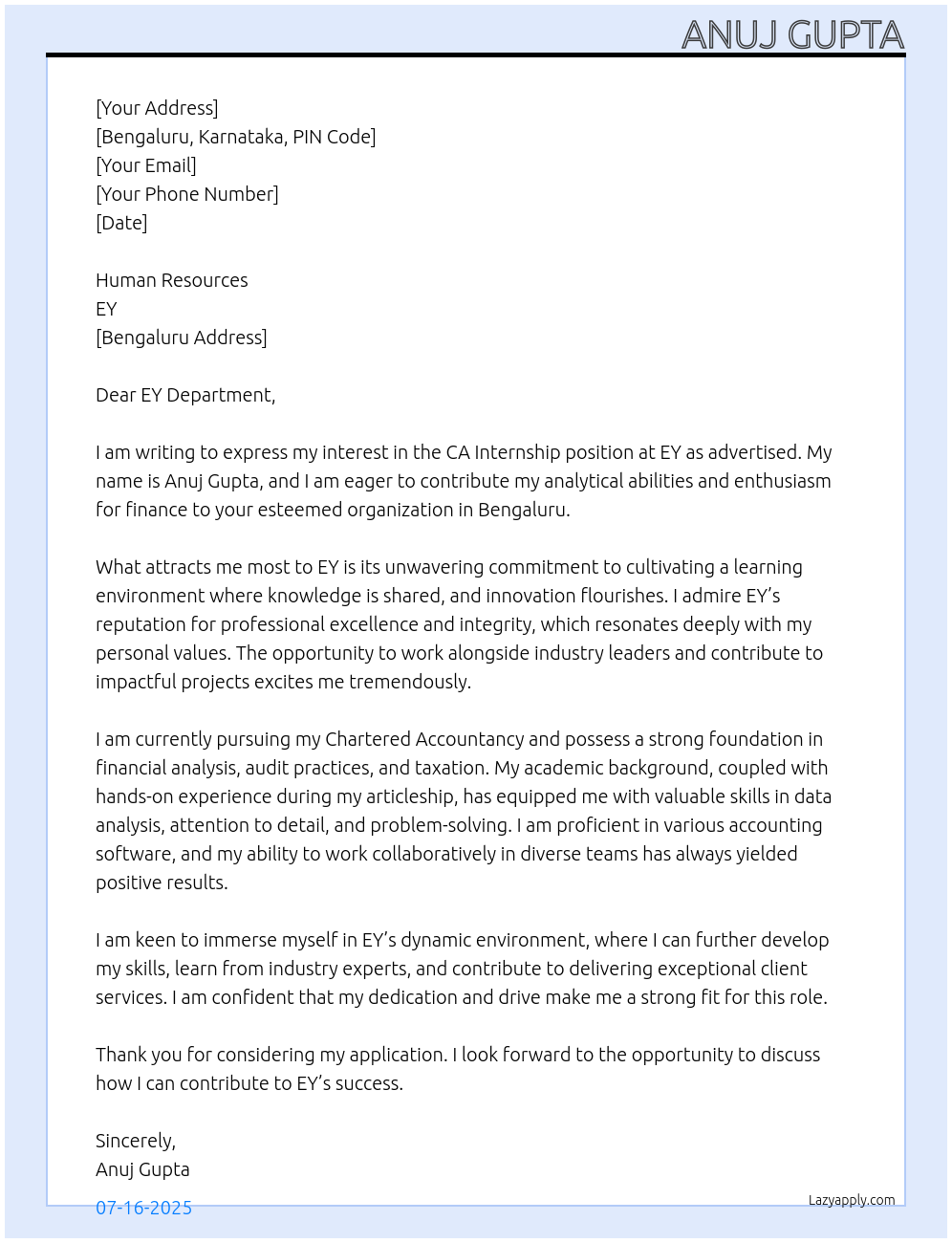 Cover letter for ca internship - LazyApply