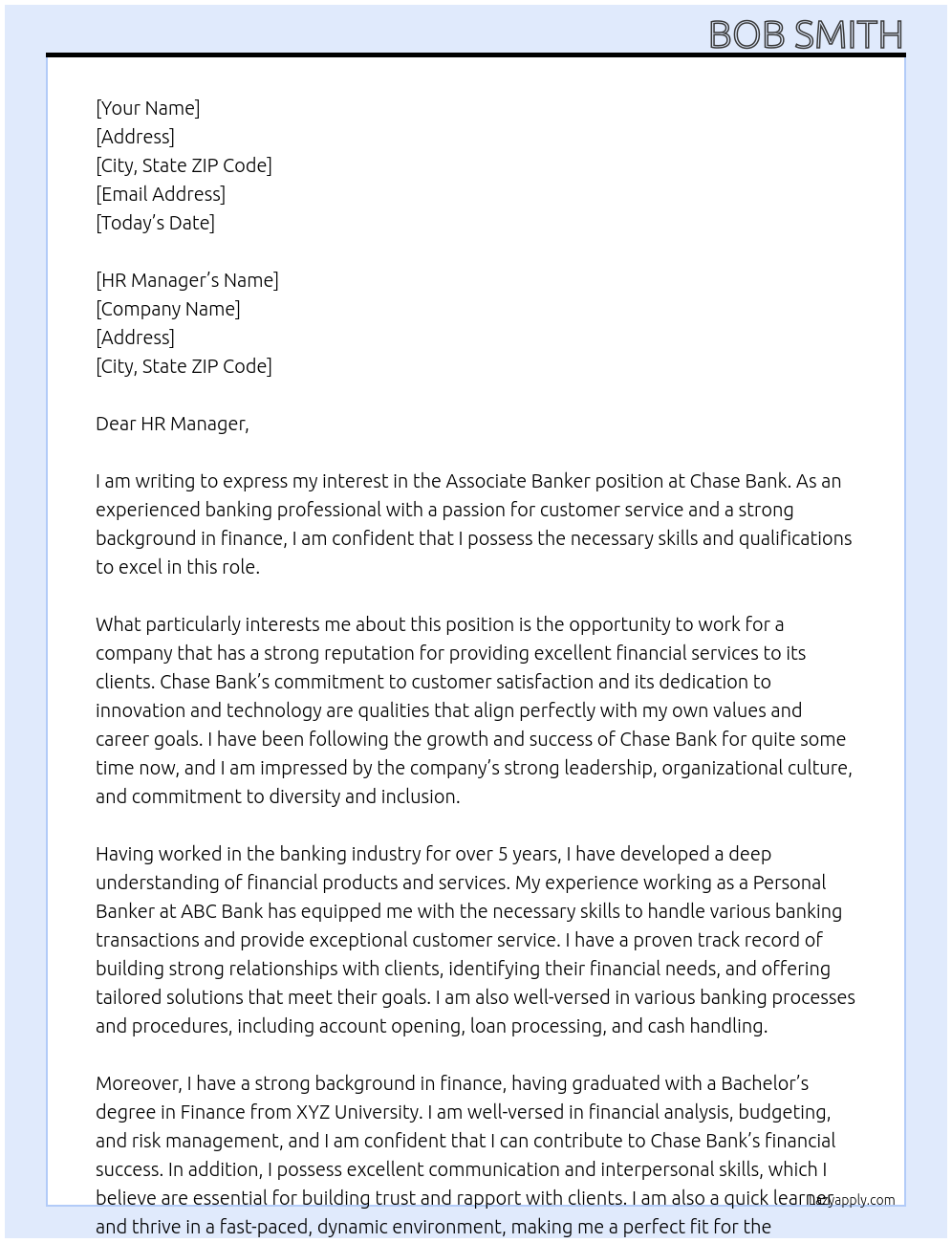 Cover letter for associate banker - LazyApply