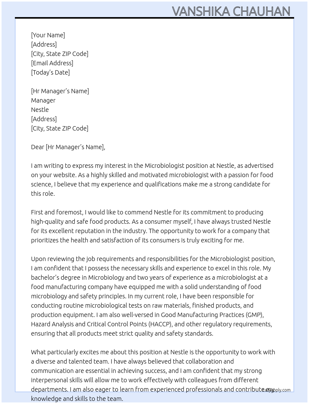 Cover letter for microbiologist - LazyApply