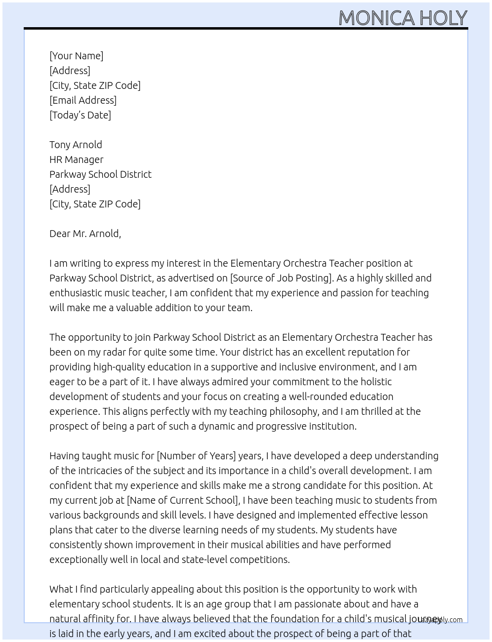 Cover letter for elementary orchestra teacher - LazyApply