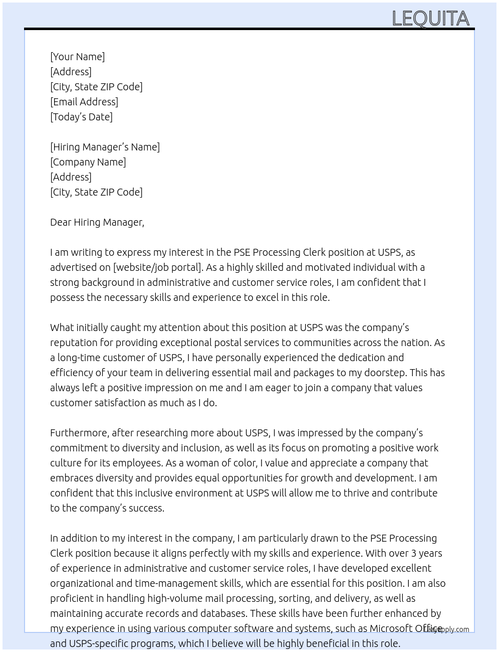 Cover letter for pse processing clerk - LazyApply