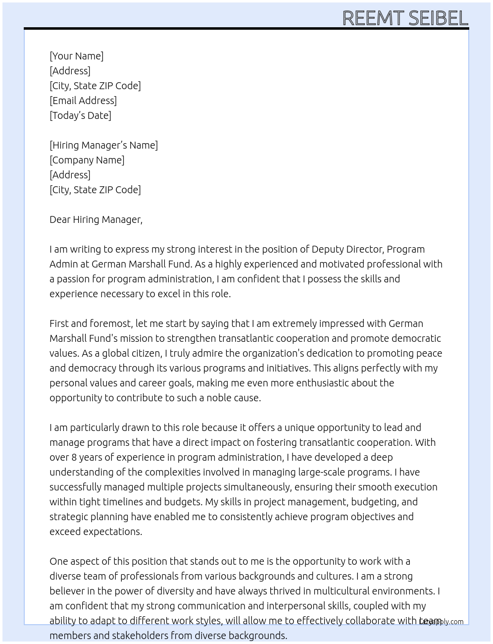 Cover letter for deputy director, program admin - LazyApply