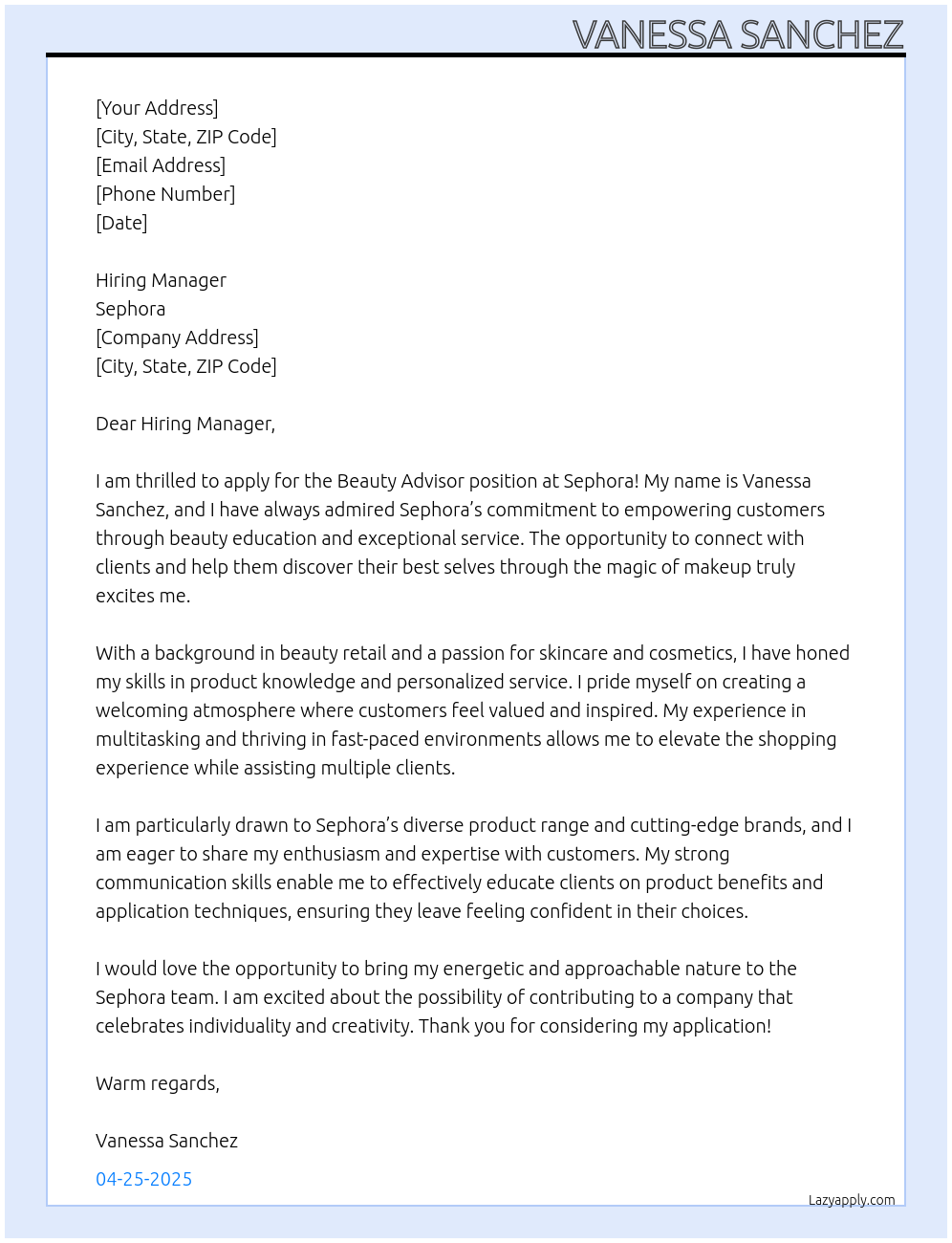 Cover letter for sephora - LazyApply