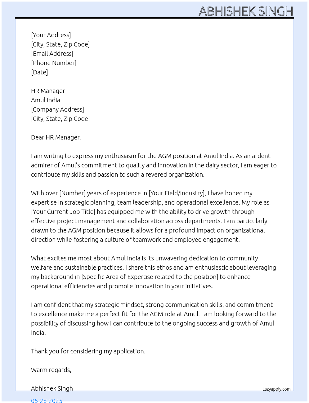 Cover letter for agm - LazyApply