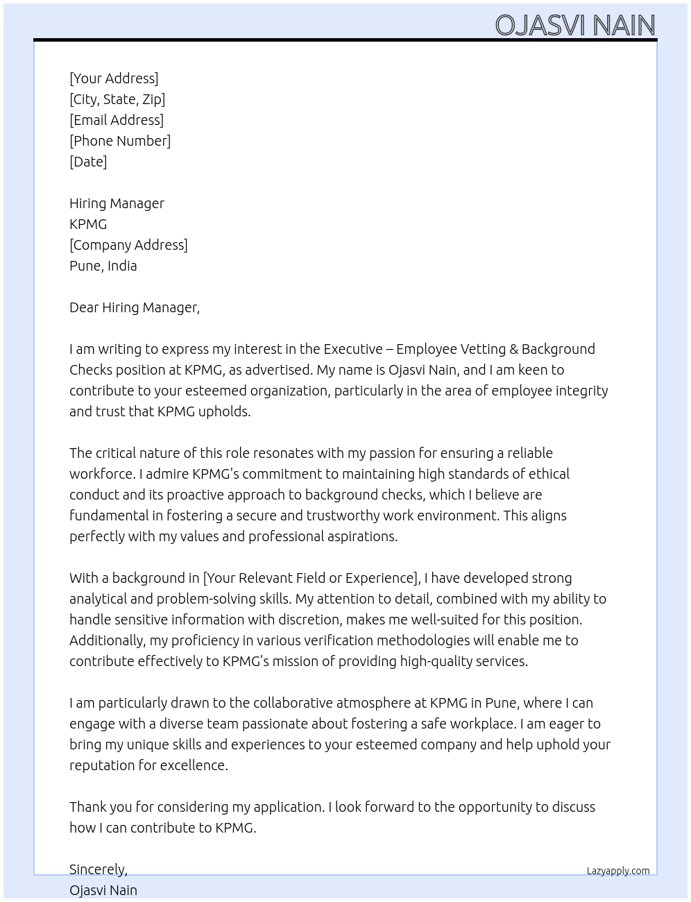 Cover letter for kpmg - LazyApply