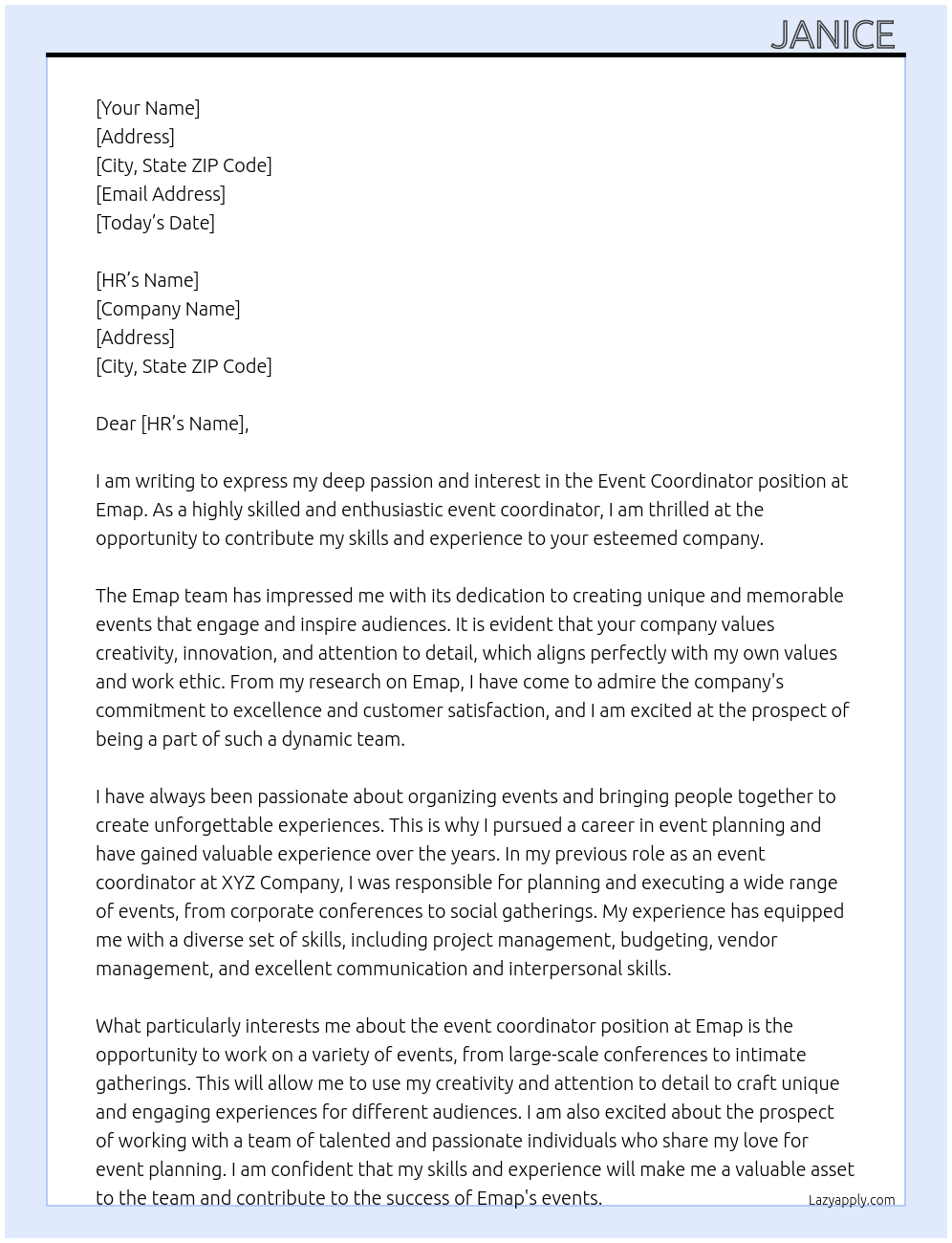 Cover letter for event coordinator - LazyApply