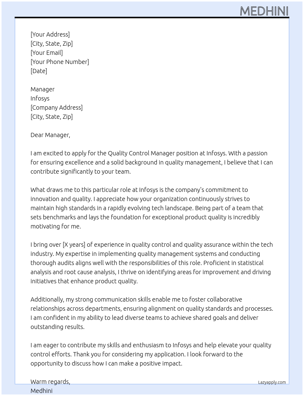 Cover letter for infosys - LazyApply