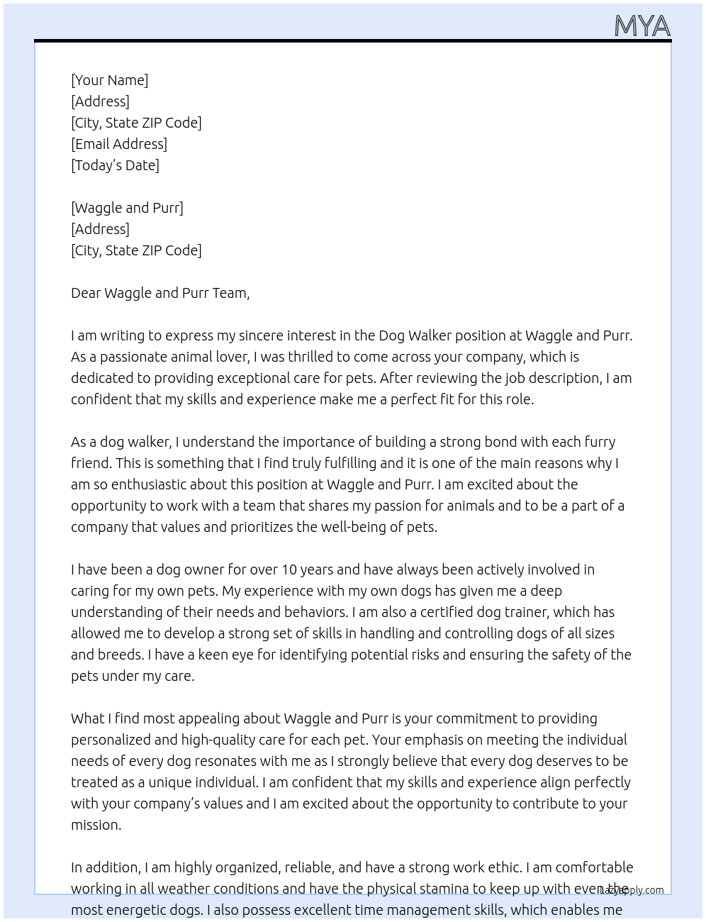 Cover letter for dog walker - LazyApply