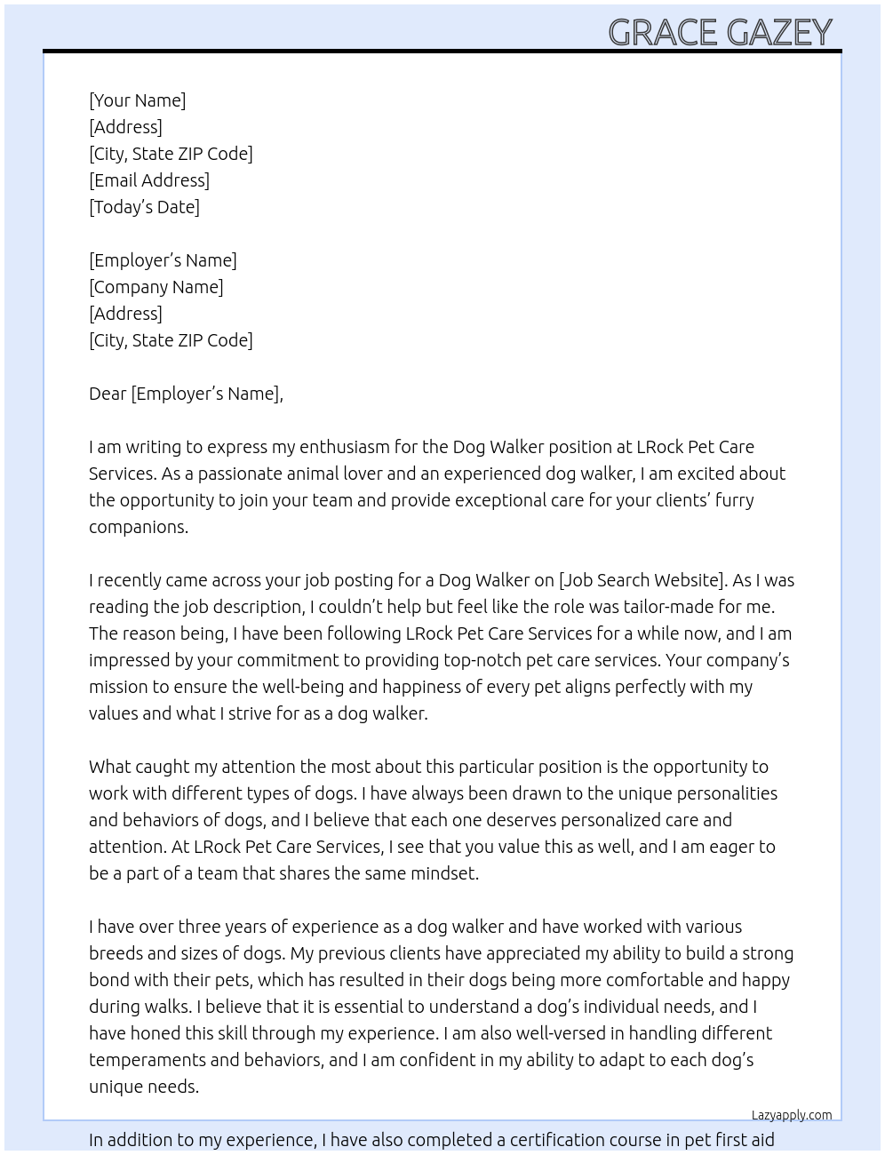 Cover letter for dog walker - LazyApply