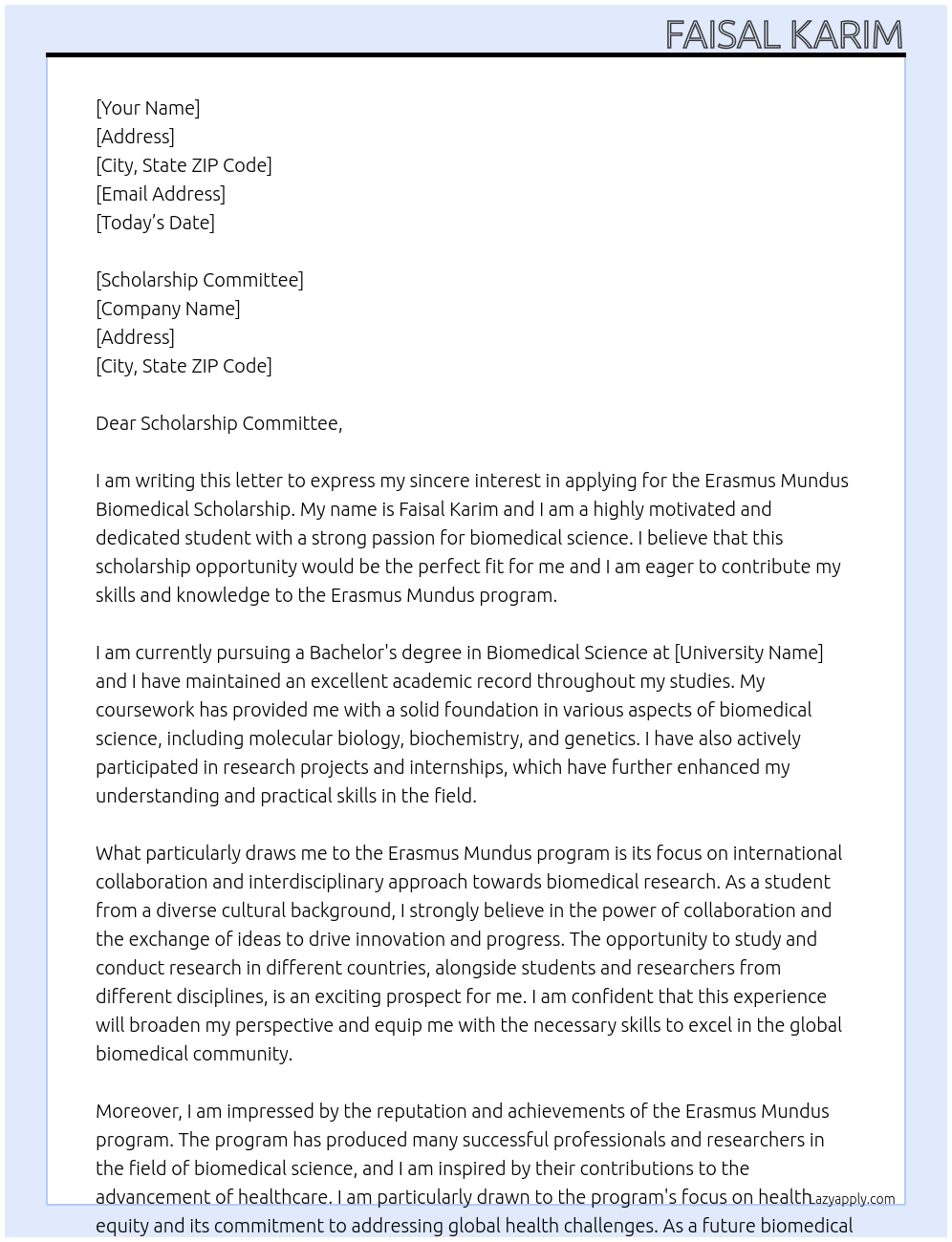 Cover letter for applying for erasmus mundus biomedical scolarship ...