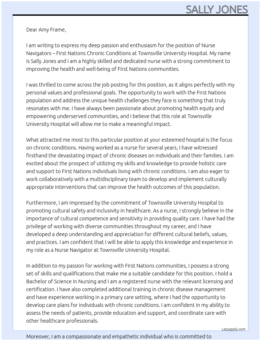 Cover letter for nurse navigators – first nations chronic conditions ...